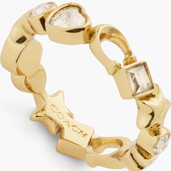 Coach | Jewelry | New Coach Gold Ring Band With Heart And Square Mixed ...